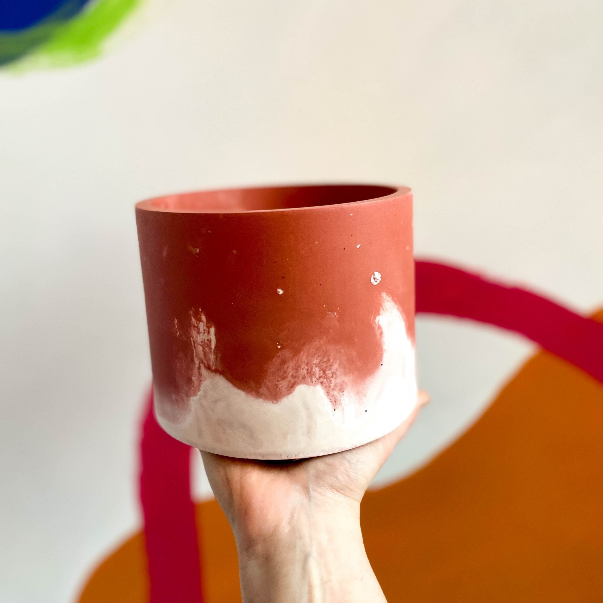 Muted Red and White Jesmonite Pot – Sprouts of Bristol