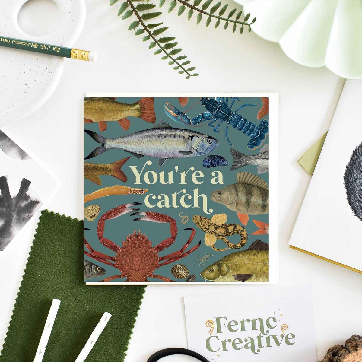 'You're a catch' Illustrated Marine Life Greetings Card – Sprouts of ...